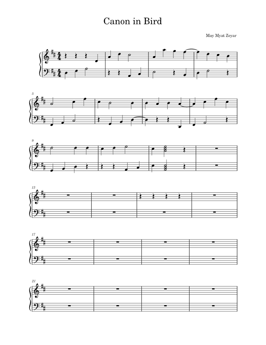 Canon in D major, BWV 1086 – Johann Sebastian Bach Canon in Bird Sheet ...