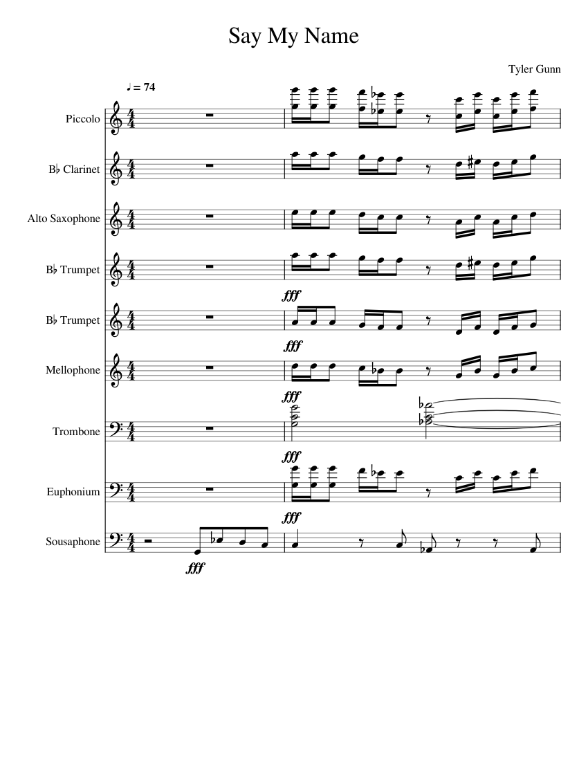 Say_My_Name Sheet music for Trombone, Euphonium, Mellophone, Flute piccolo & more instruments ...