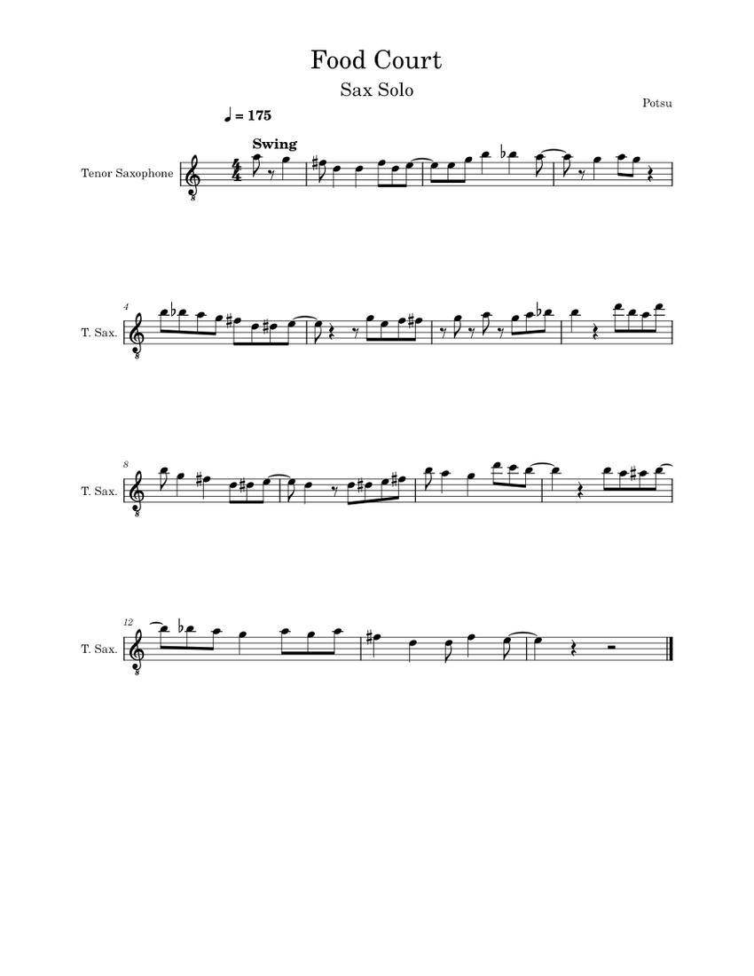 Food Court – Potsu Sheet Music for Saxophone tenor (Solo) | MuseScore.com