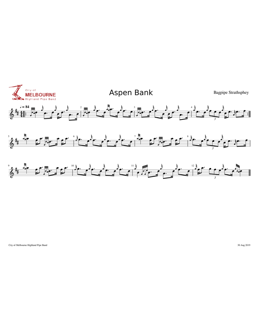 Aspen Bank - Bagpipes Sheet Music for Pipes (Marching Band) | MuseScore.com