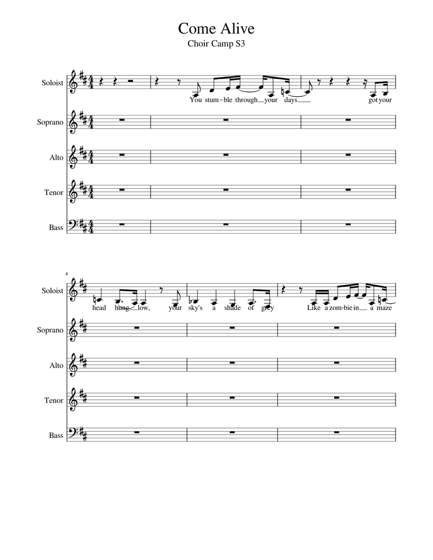 Come Alive Sheet Music for Piano (Mixed Quintet) | MuseScore.com