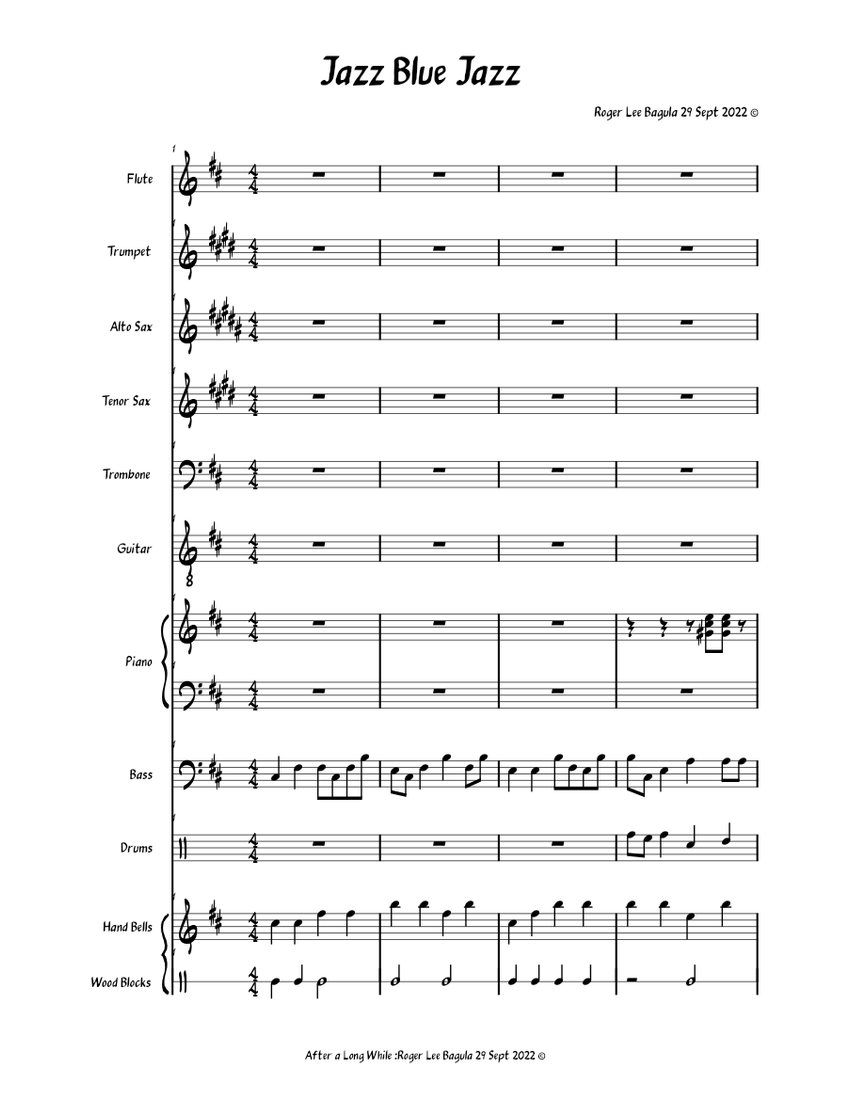 Jazz Blue Jazz Sheet music for Piano, Trombone, Flute, Saxophone alto ...