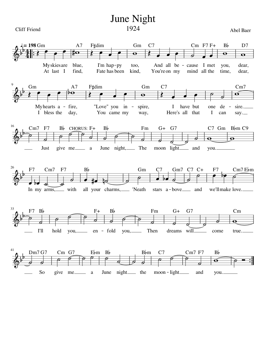June Night Sheet Music with Chords for Piano (Solo) Easy | MuseScore.com