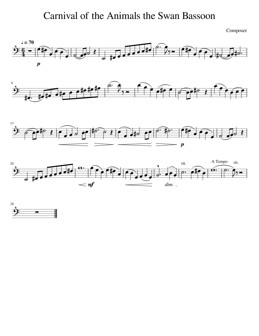 Carnival_of_the_Animals_the_Swan_Bassoon Sheet music for Bassoon (Solo ...