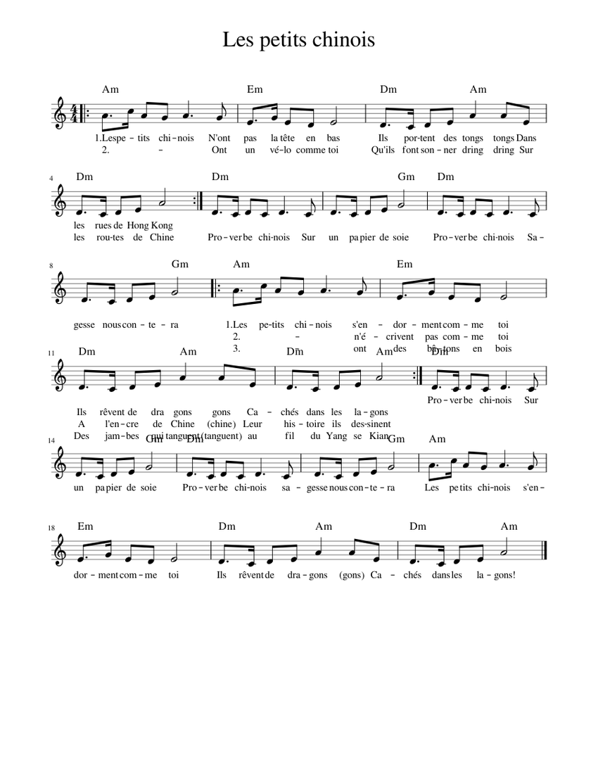 Les petits chinois Sheet music for Piano (Solo) | Musescore.com