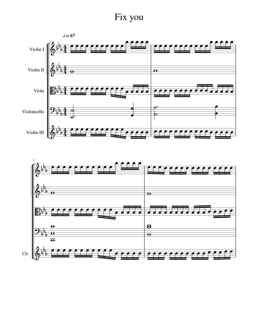 Fix you Sheet music for Contrabass, Violin, Viola, Cello (String ...