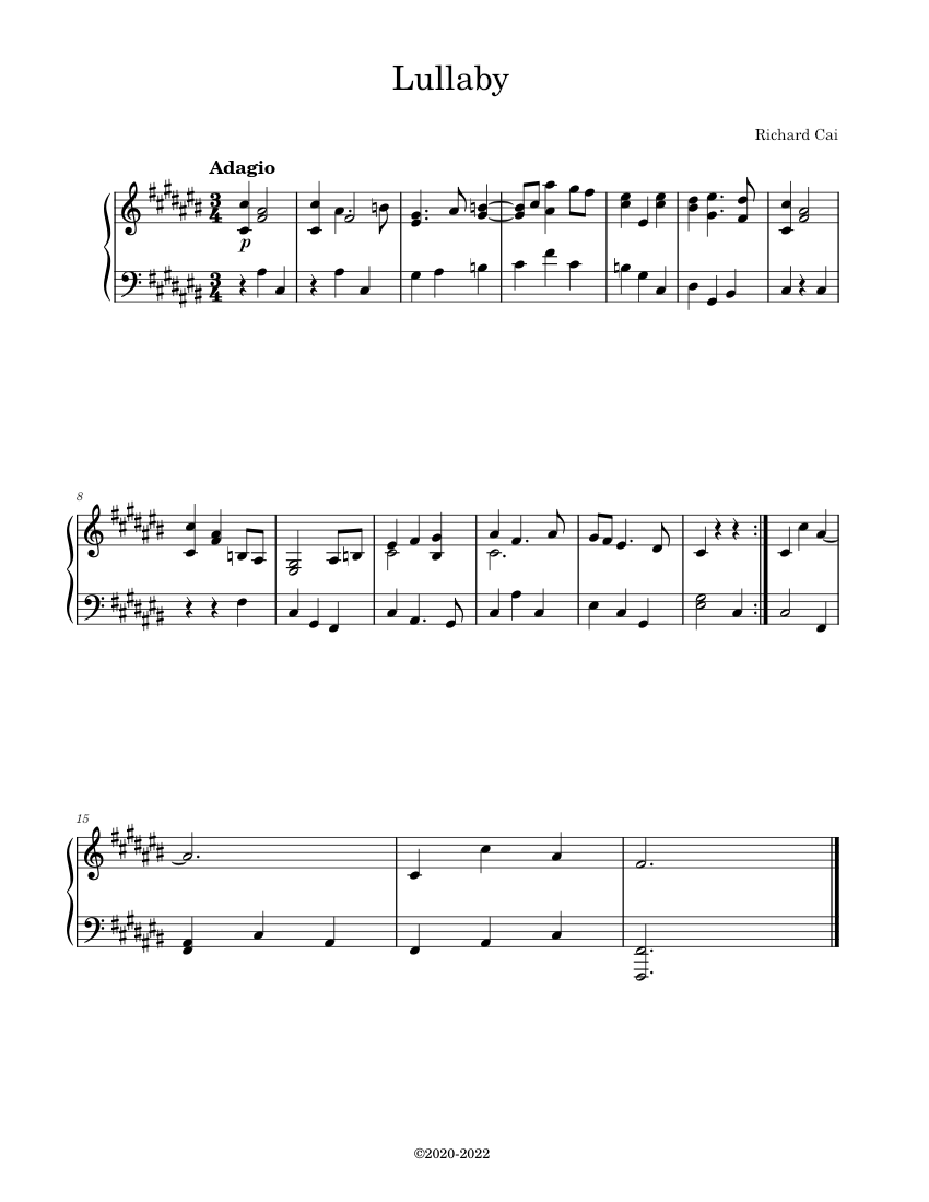 Lullaby Sheet Music for Piano (Solo) Easy | MuseScore.com