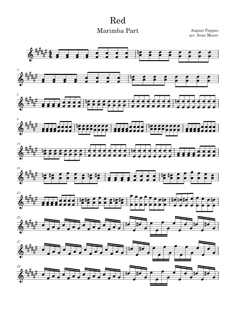 Red Sheet music for Marimba (Percussion Ensemble) | Musescore.com