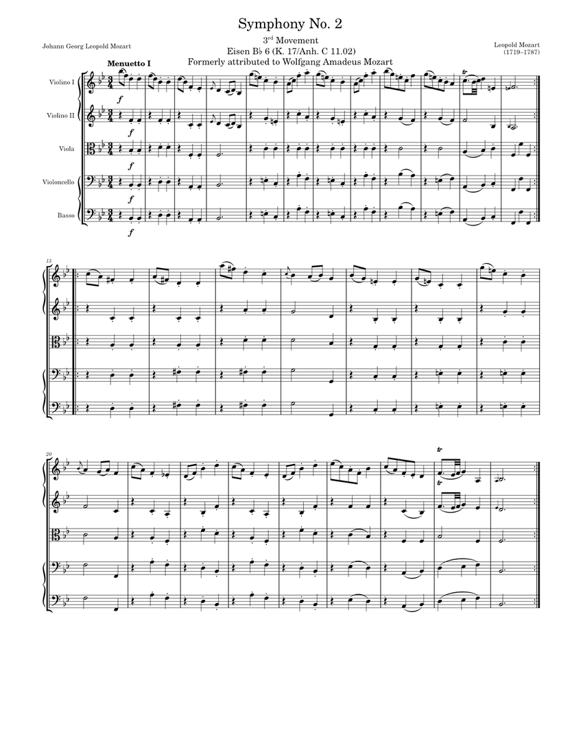 Symphony No. 2 K. 17, 3rd Movement – Leopold Mozart Sheet music for Strings group (String ...