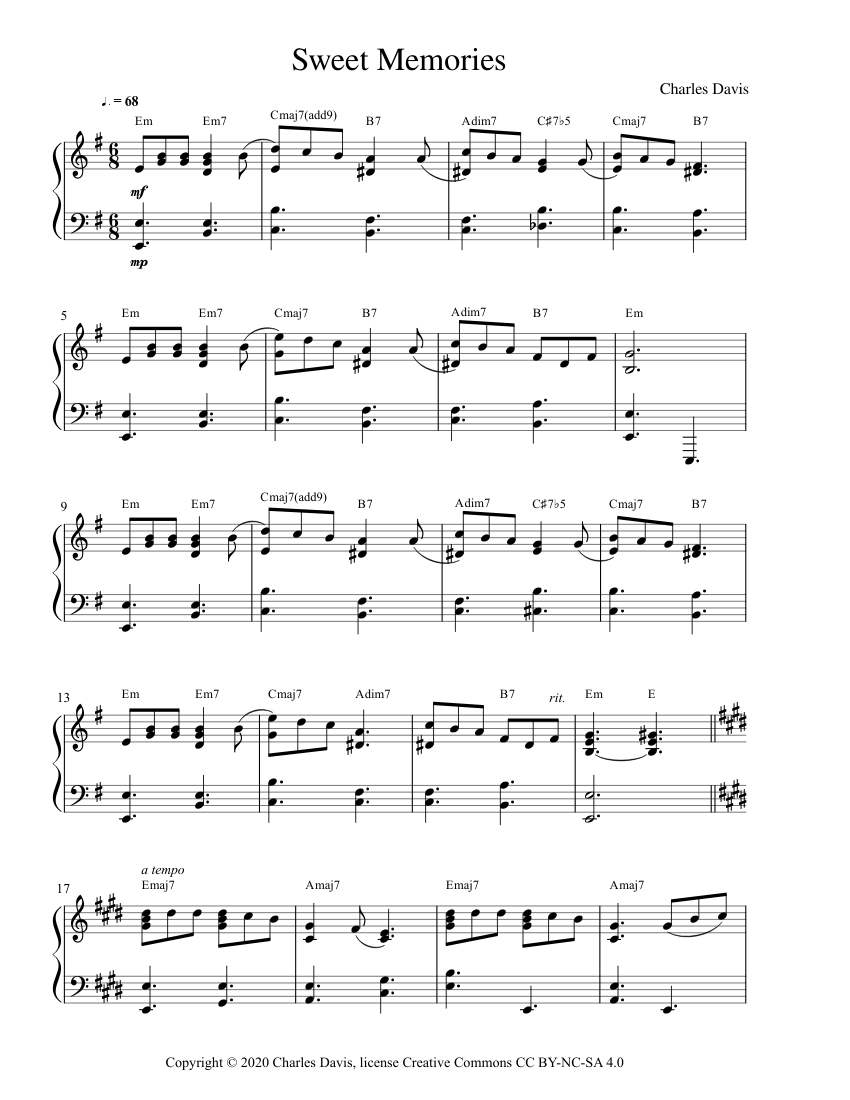Sweet Memories Sheet Music with Chords for Drum group (Solo ...