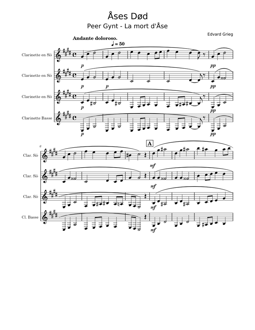 Grieg - Åses Død (The Death Of Ase) - Peer Gynt Sheet Music for ...