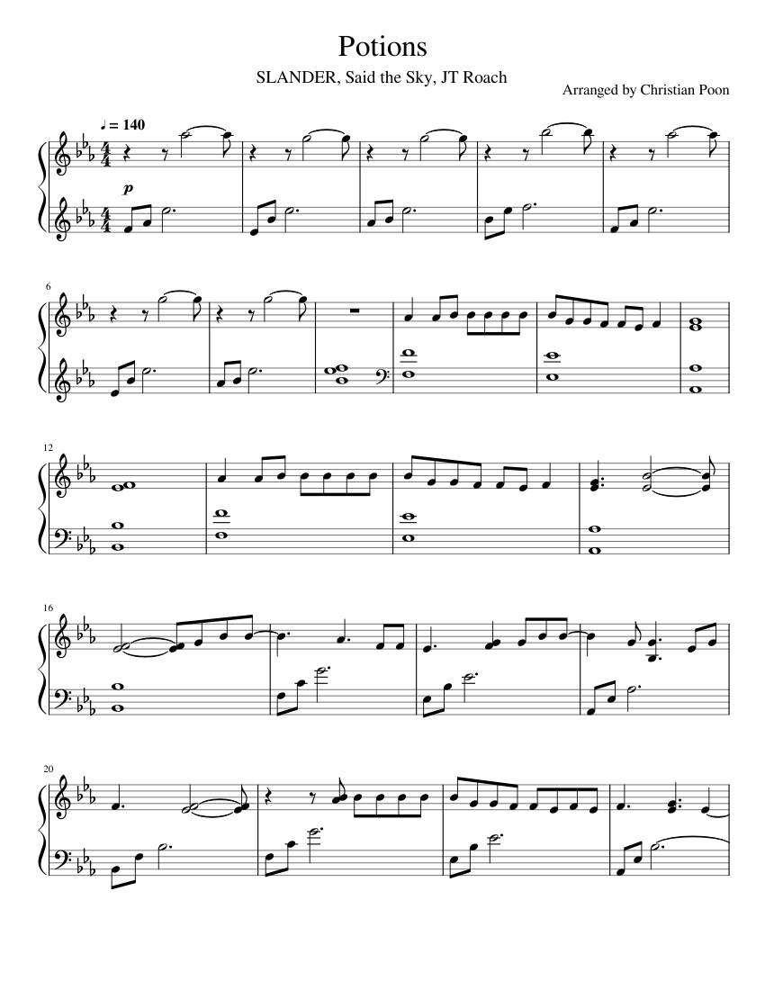 SLANDER, Said the Sky & JT Roach - Potions (Acoustic) Sheet Music for ...