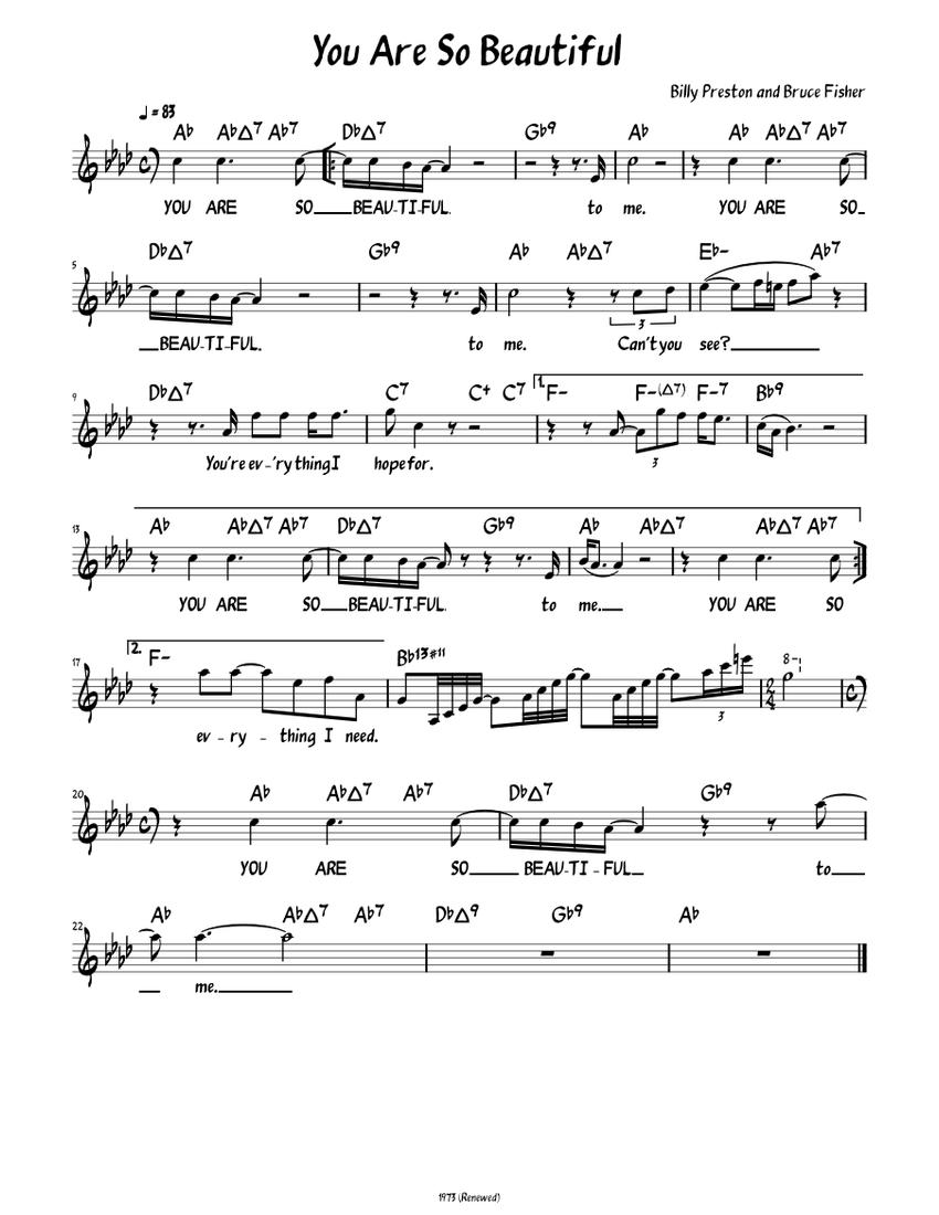 You Are So Beautiful (Lead sheet with lyrics ) - piano tutorial
