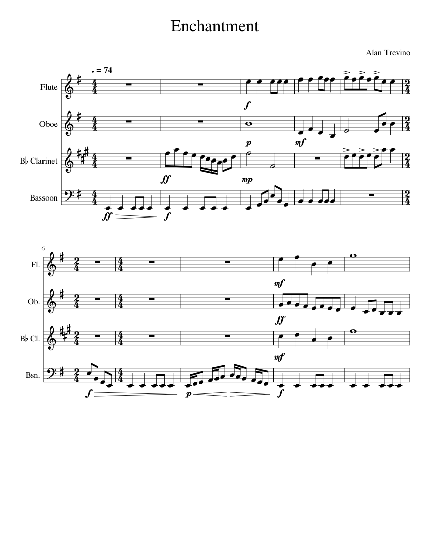 Enchantment Sheet music for Flute, Oboe, Clarinet in b-flat, Bassoon ...