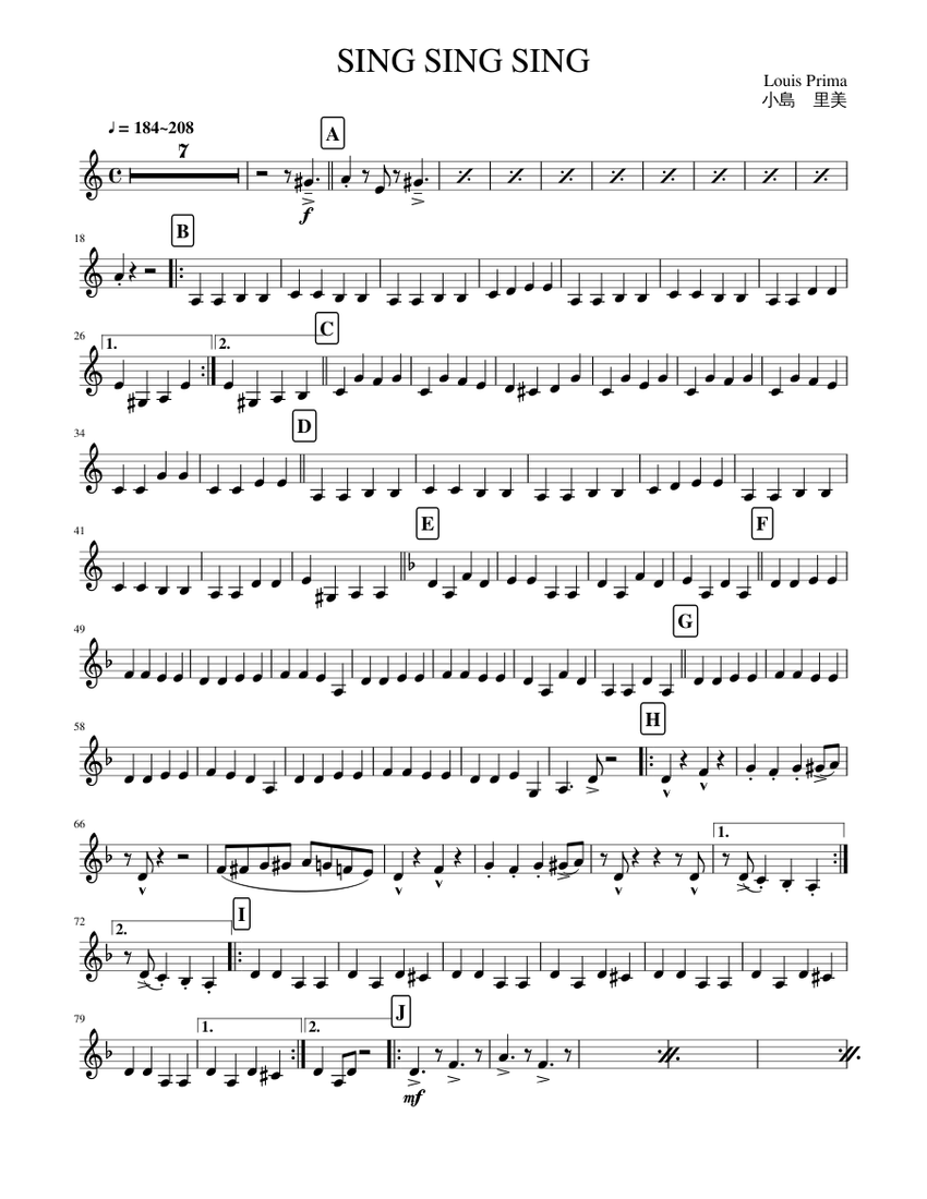 SING SING SING Sheet music for Clarinet bass (Solo) | Musescore.com