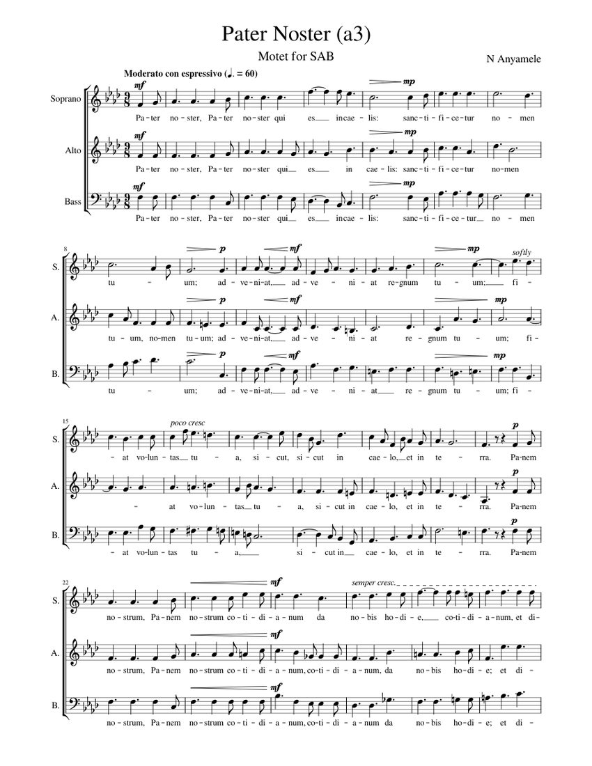 Pater Noster Sheet music for Soprano, Alto, Bass voice (Choral ...