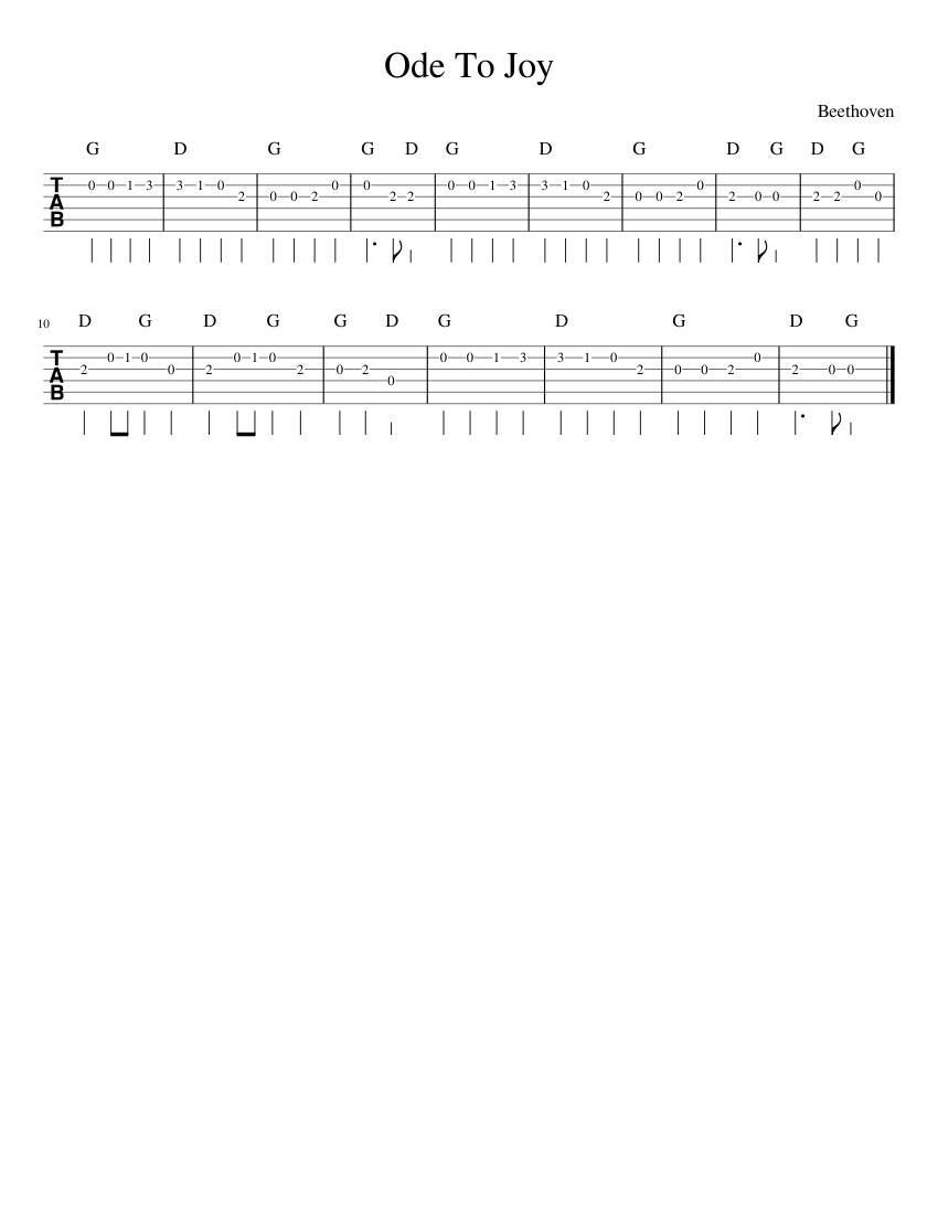 Ode To Joy for Guitar (easy) Sheet Music and Tab with Chords for Guitar ...