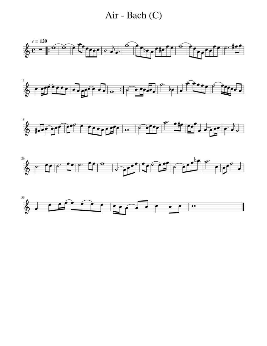 Air - Bach (C instrument) Sheet music for Piano (Solo) Easy | Musescore.com