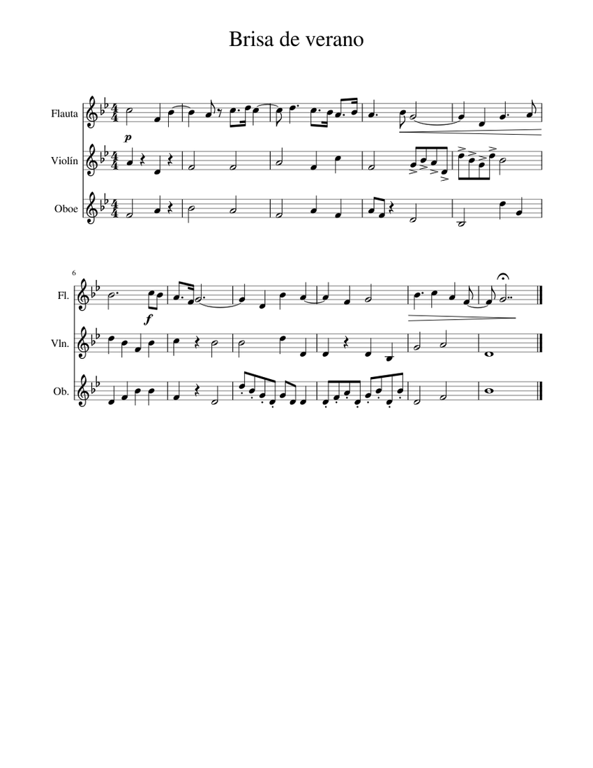 Brisa de verano Sheet music for Flute, Oboe, Violin (Mixed Trio ...