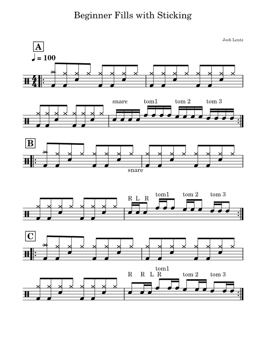 Beginner Fills with Sticking Sheet music for Drum group (Solo) | Musescore.com