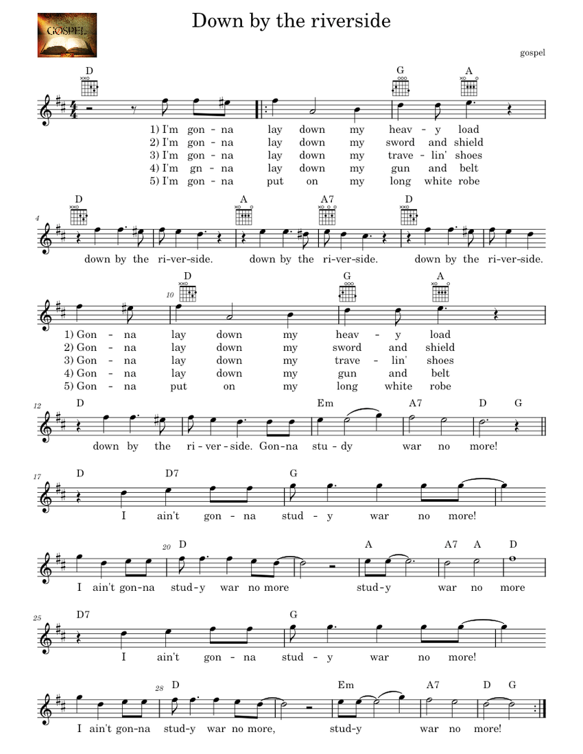 Down by the riverside – Misc Traditional Sheet music for Vocals, Guitar ...