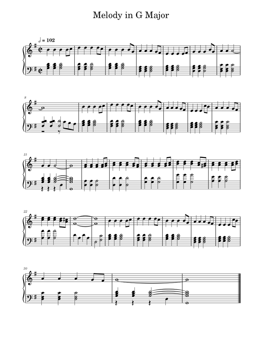 Melody in G Major Sheet Music for Piano (Solo) easy | MuseScore.com