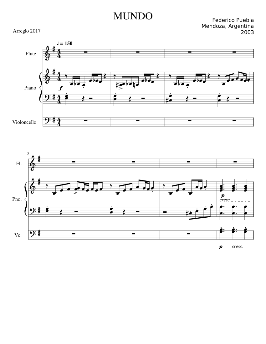 MUNDO (Federico Puebla) Sheet music for Piano, Flute, Cello (Mixed Trio ...