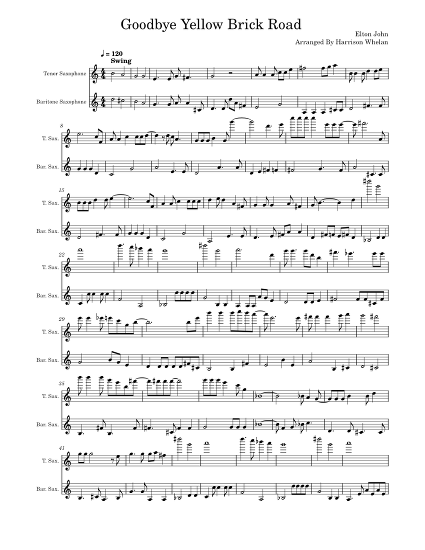 Goodbye Yellow Brick Road Duet Sheet music for Saxophone tenor ...
