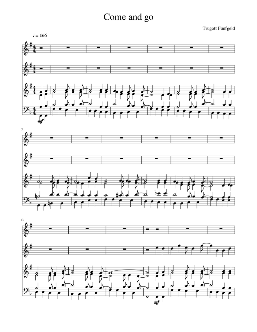 Come and go Sheet Music for Trombone bass, Trumpet in b-flat (Brass ...