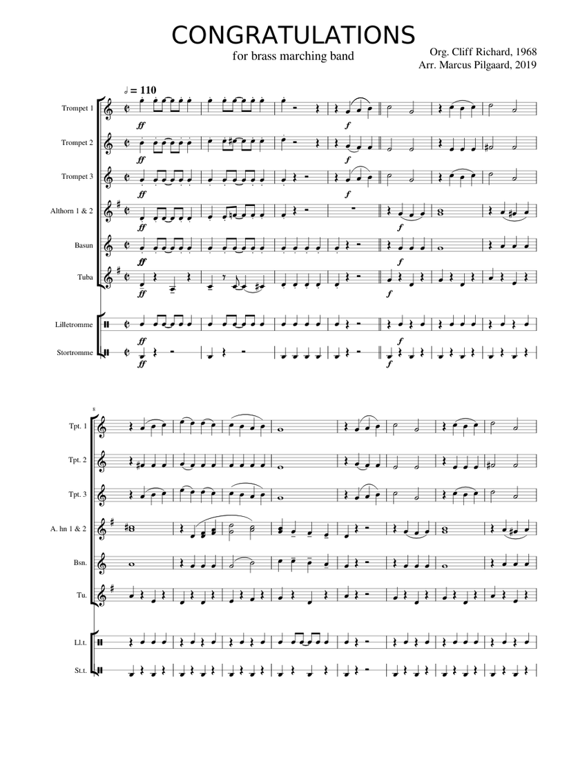 CONGRATULATIONS Sheet Music for Trombone, Cornet, Tuba, Trumpet in b ...