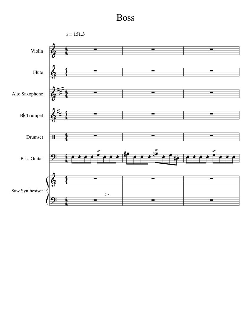 Boss Sheet music for Flute, Saxophone alto, Trumpet in b-flat, Violin ...
