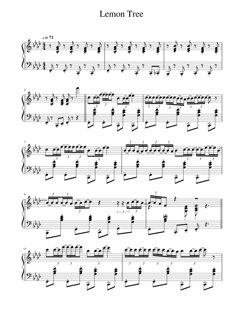 Lemon Tree - Fools Garden Sheet music for Piano (Solo) | Musescore.com