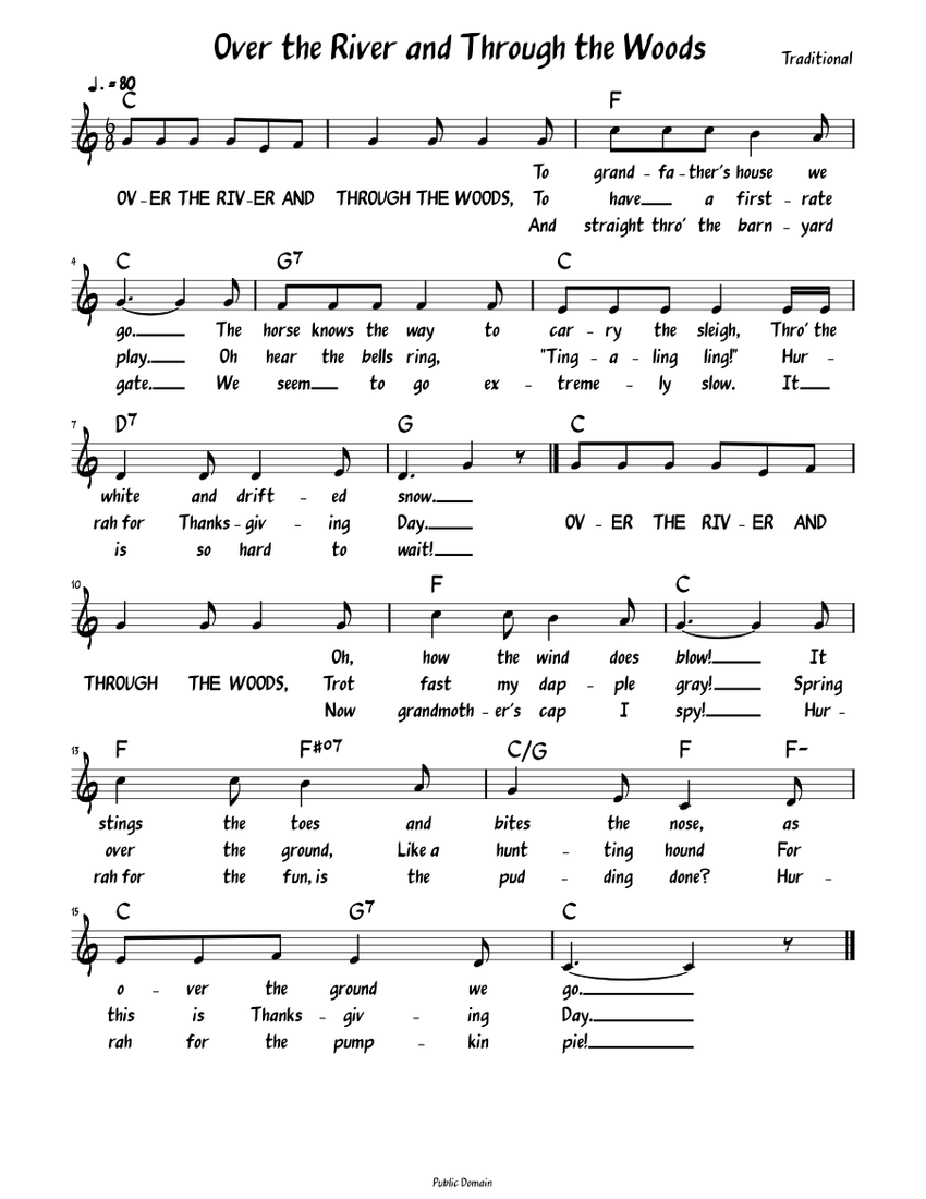 Over the River and Through the Woods (Lead sheet with lyric ) in 6/8 ...