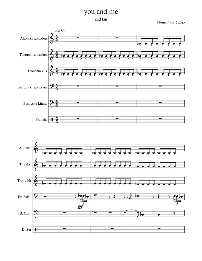 you_and_me Sheet Music for Saxophone alto, Saxophone tenor, Saxophone ...