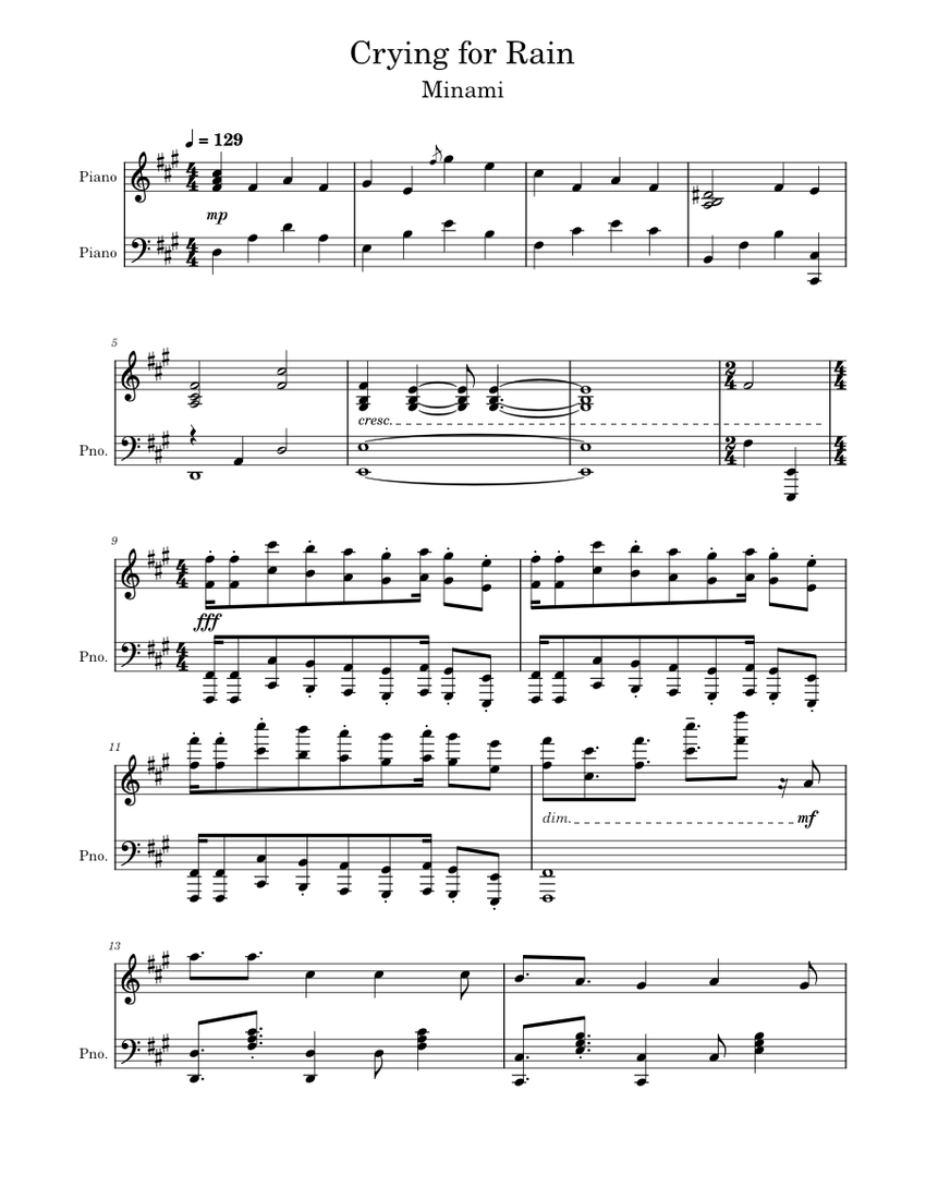 Crying for Rain - Minami | Domestic na Kanojo OP Sheet Music for Piano ...