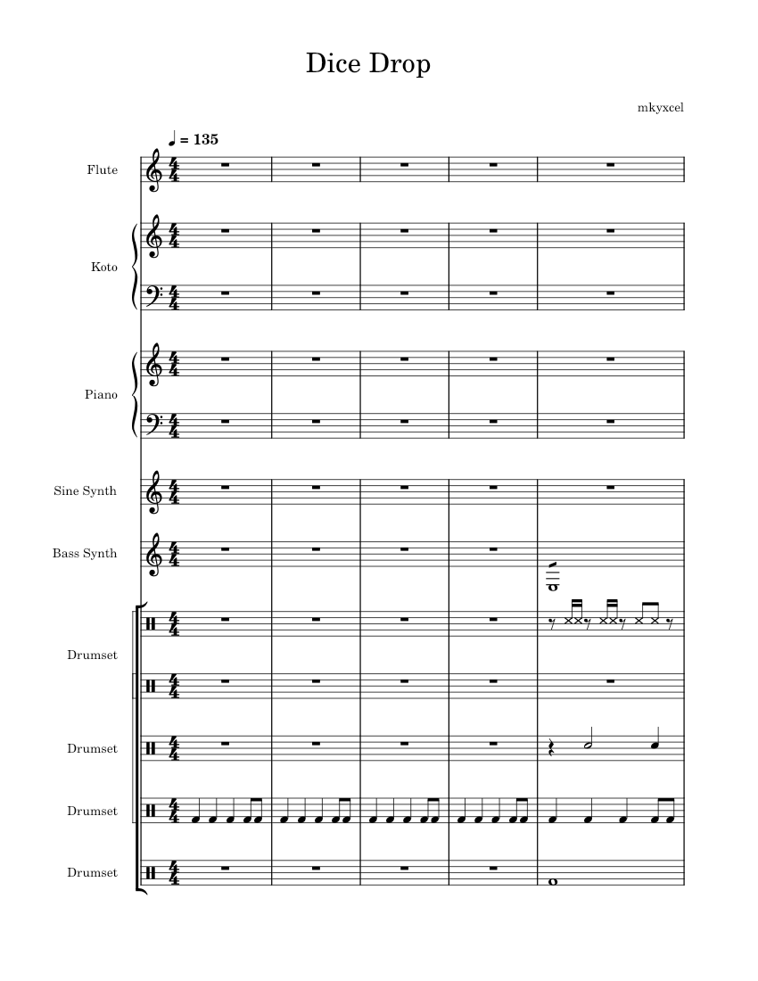 Dice Drop Sheet music for Piano, Flute, Drum group, Synthesizer (Mixed ...