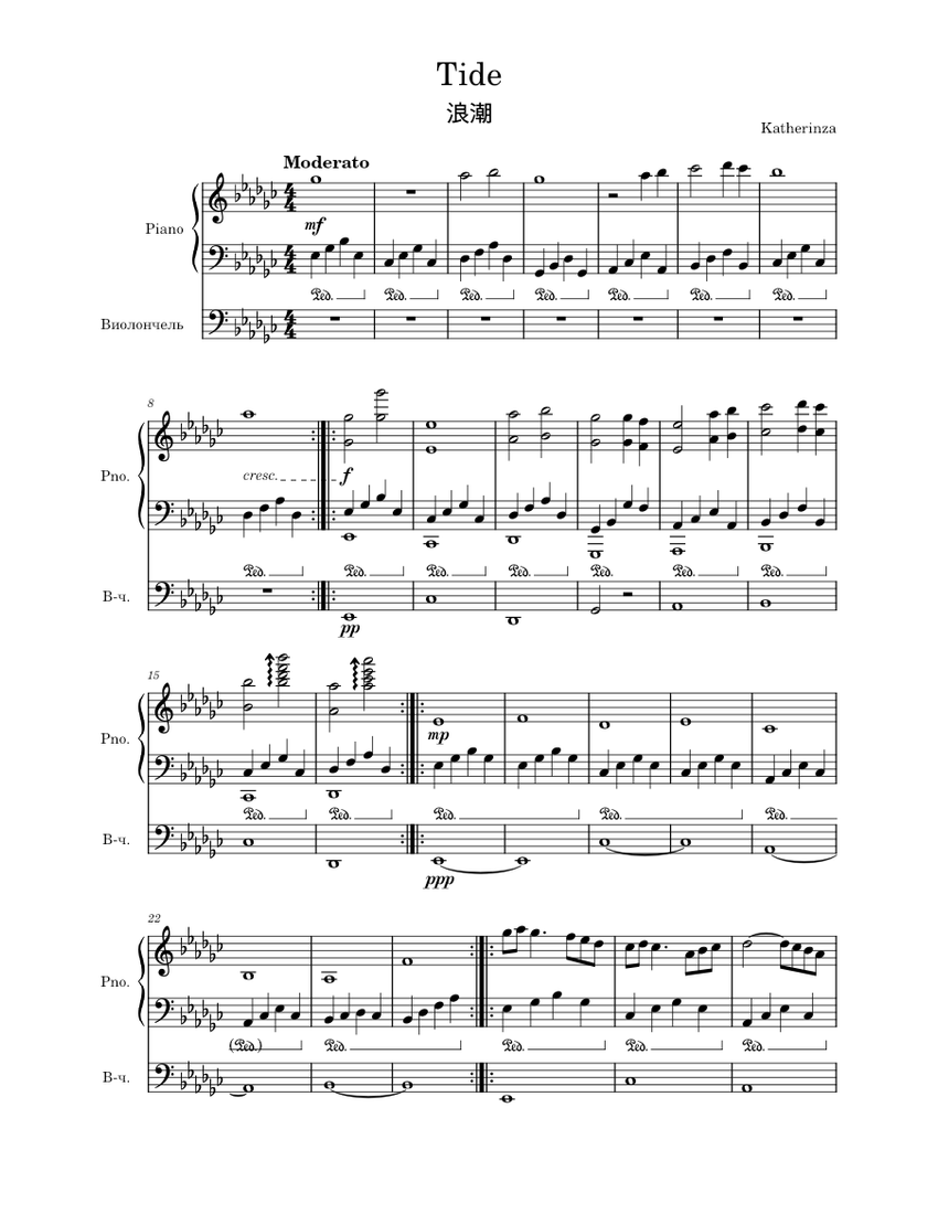 Tide Sheet music for Piano, Cello (Solo) | Musescore.com