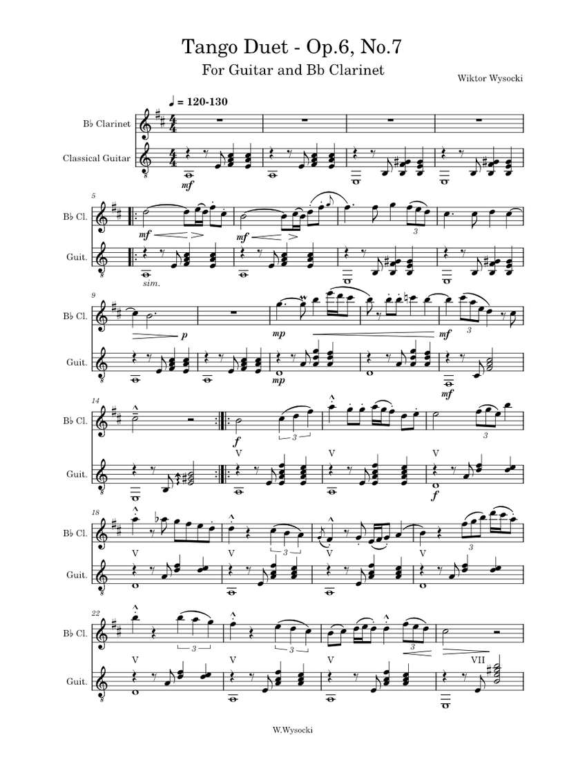 Tango Duet - Op.6, No.7 Sheet music for Clarinet in b-flat, Guitar ...