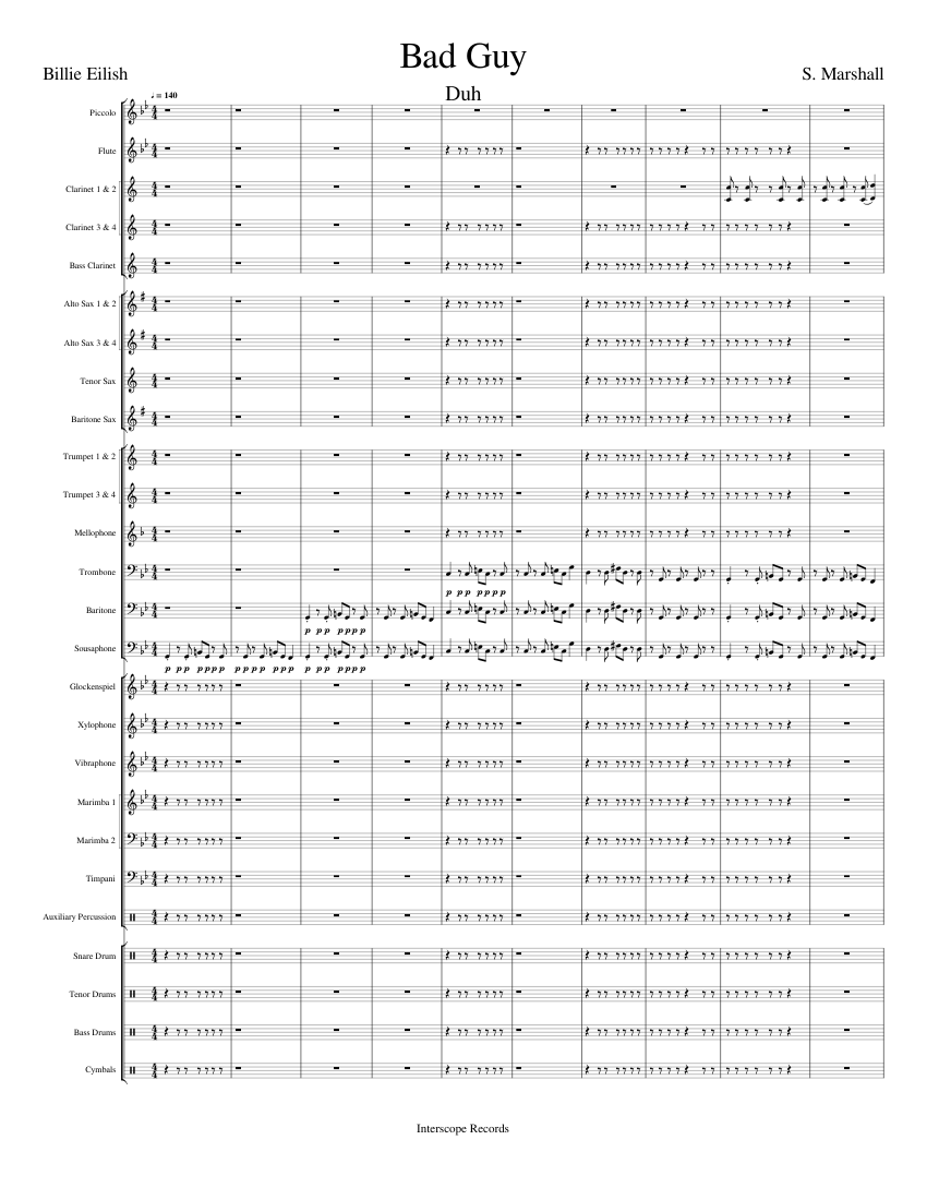 Bad Guy Sheet music for Trombone, Tuba, Flute piccolo, Flute & more ...