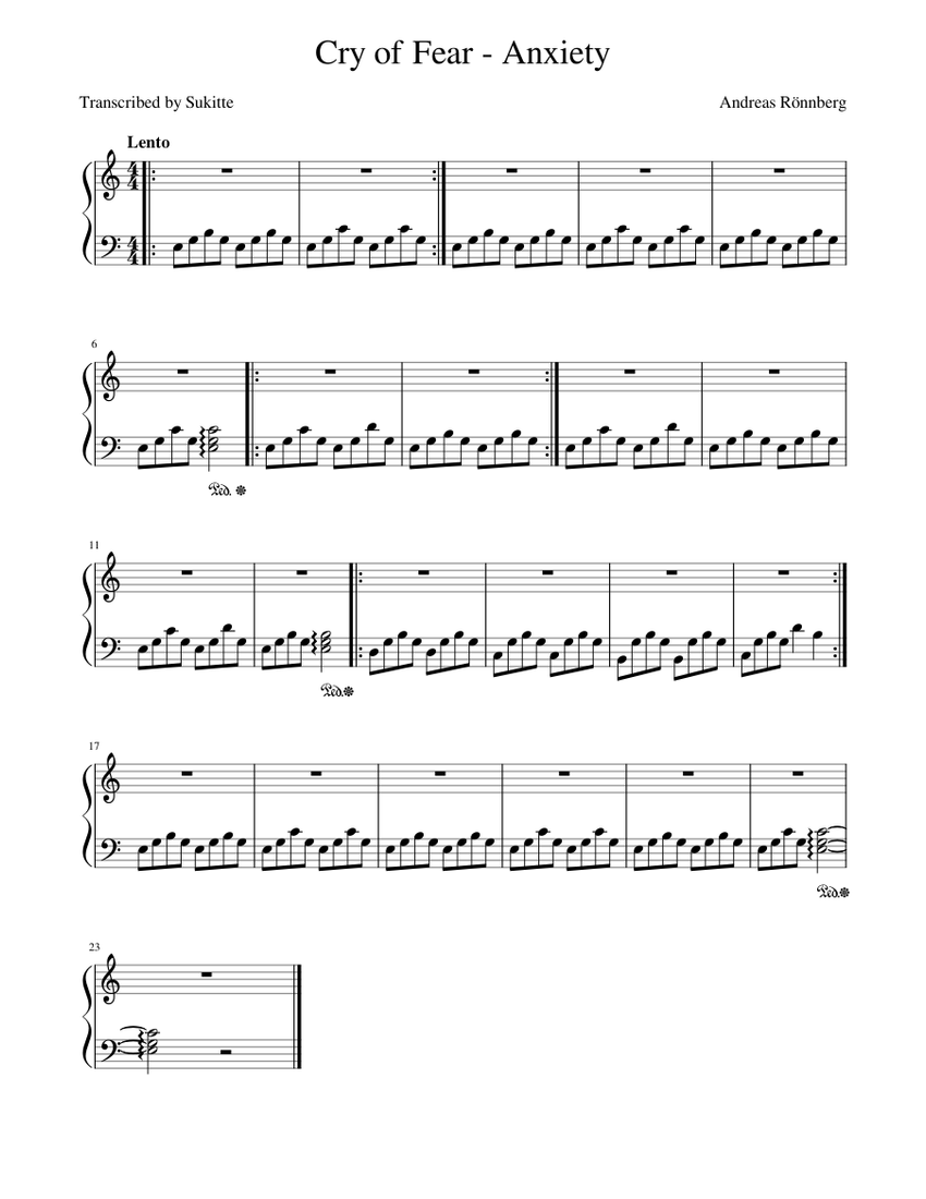 Cry of Fear - Anxiety Sheet Music for Piano (Solo) Easy | MuseScore.com