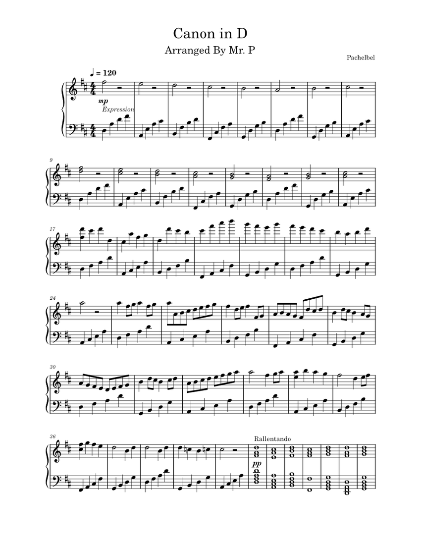 Canon In D – Johann Pachelbel Canon in D Sheet music for Piano (Solo ...