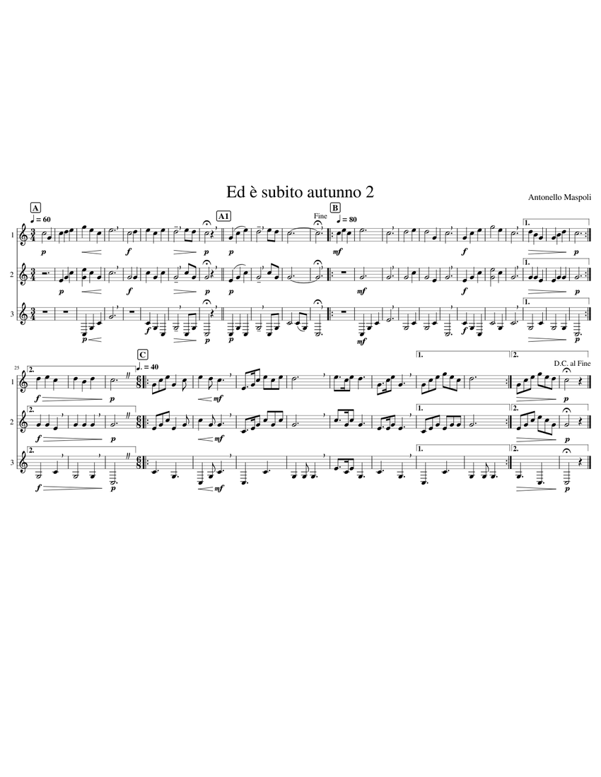Ed è subito autunno Sheet music for French horn (Mixed Trio ...