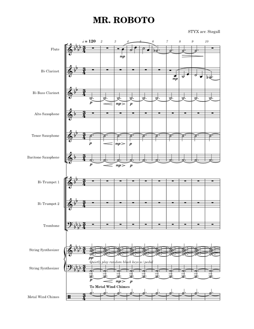 Mr. Roboto – Styx (Concert Band) Sheet music for Trombone, Flute, Clarinet in b-flat, Clarinet ...