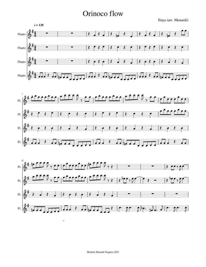 Orinoco flow by Enya for flute quartet Sheet music for Flute (Woodwind ...