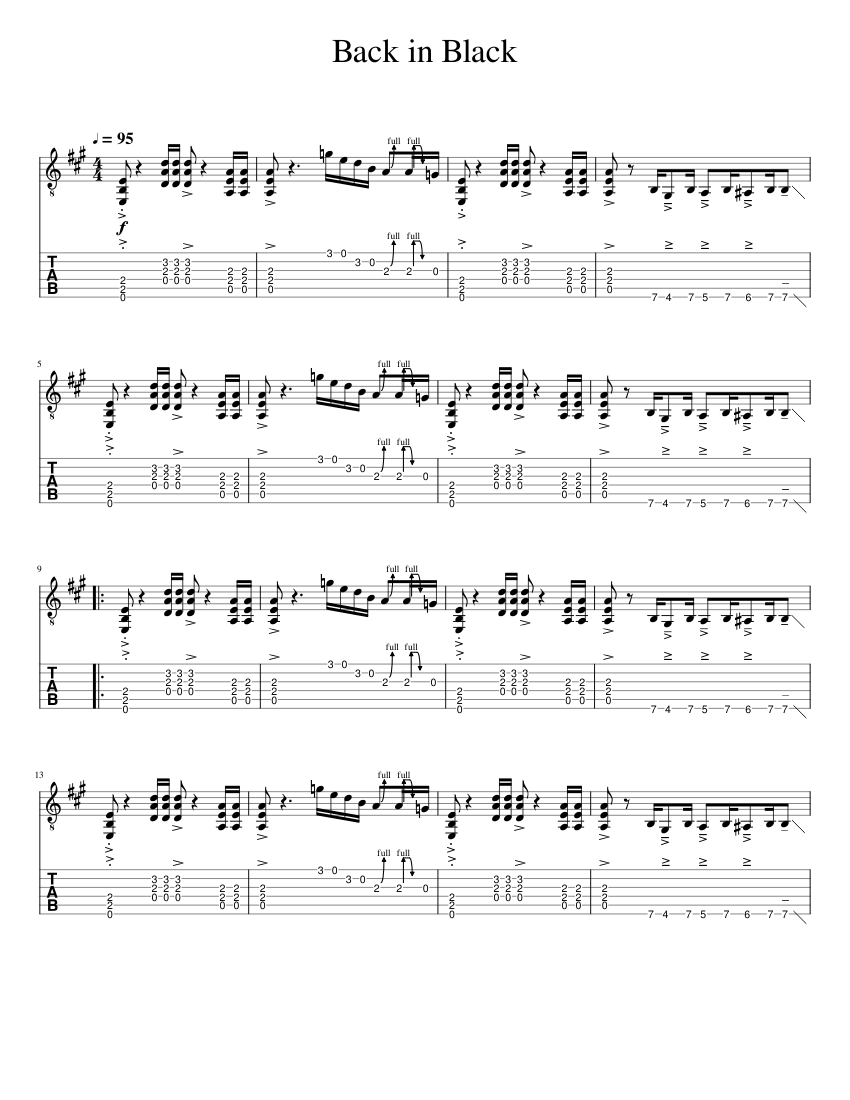 Back in Black Sheet music for Guitar (Solo) | Musescore.com