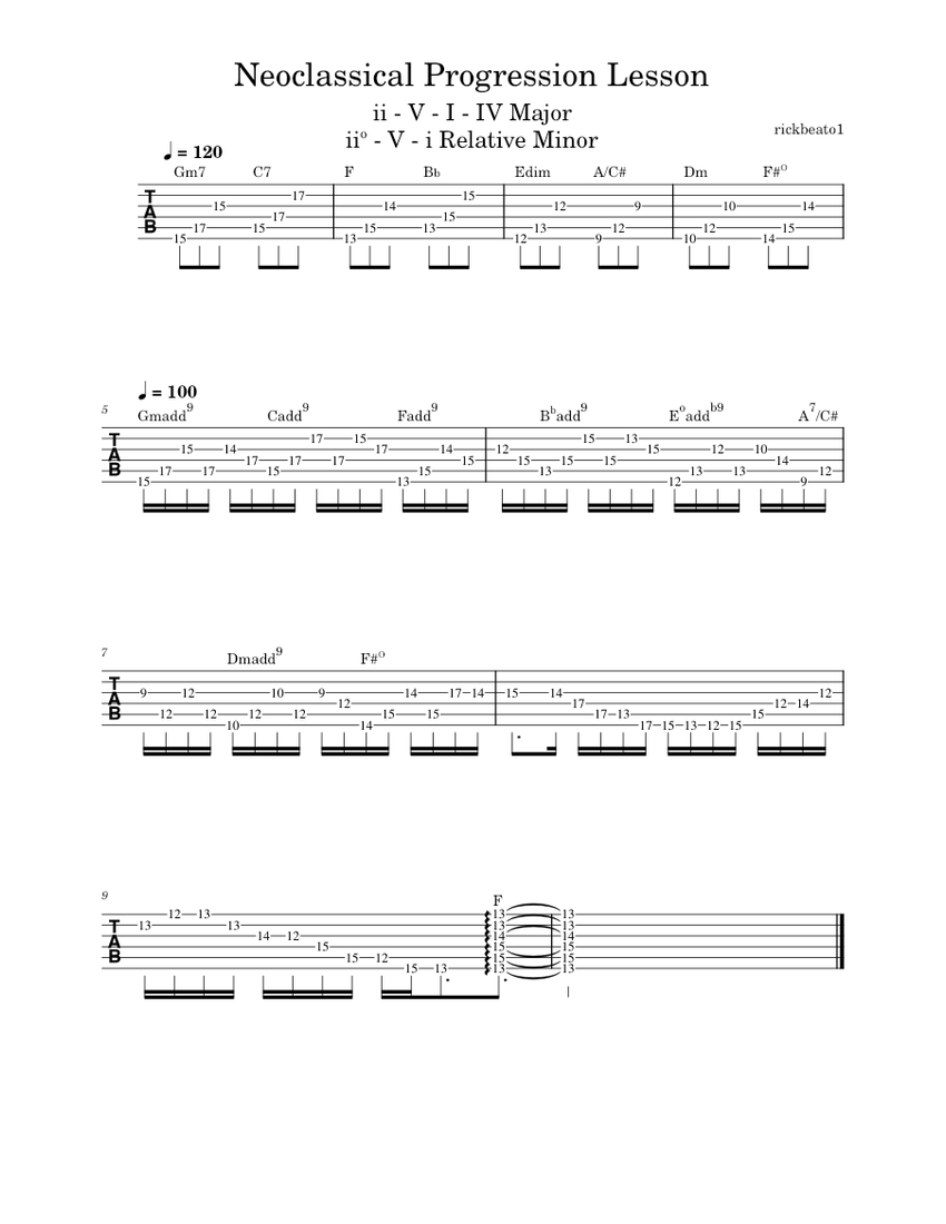Neoclassical Progression Lesson – Rick Beato Sheet Music and Tab for ...