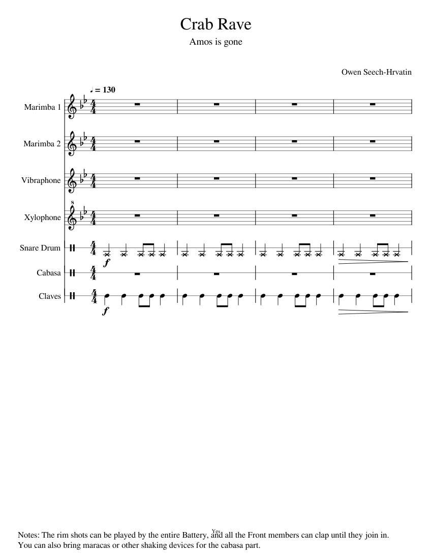 Crab Rave Sheet Music for Vibraphone, Snare drum, Marimba, Xylophone ...