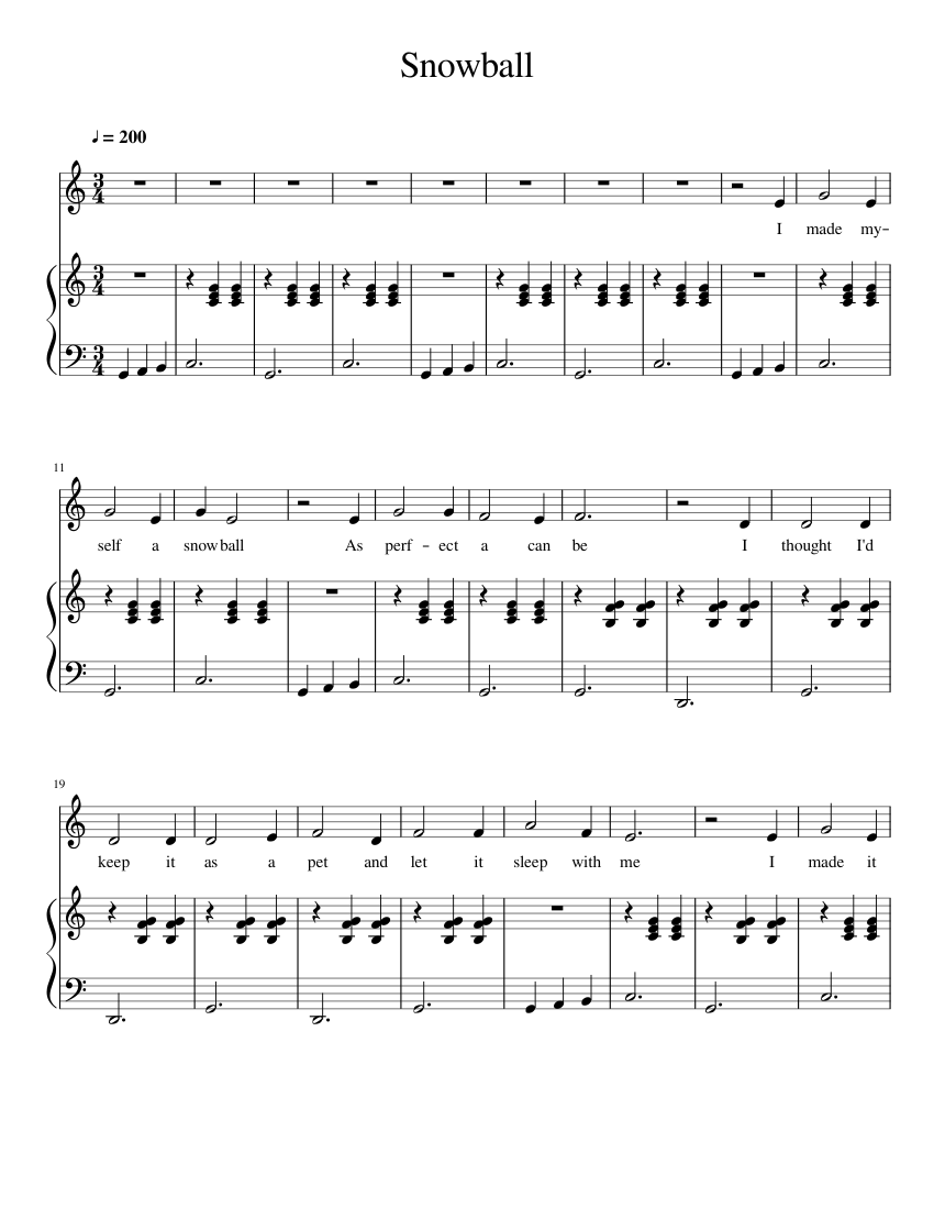 Snowball Sheet music for Piano, Vocals (Piano-Voice) | Musescore.com