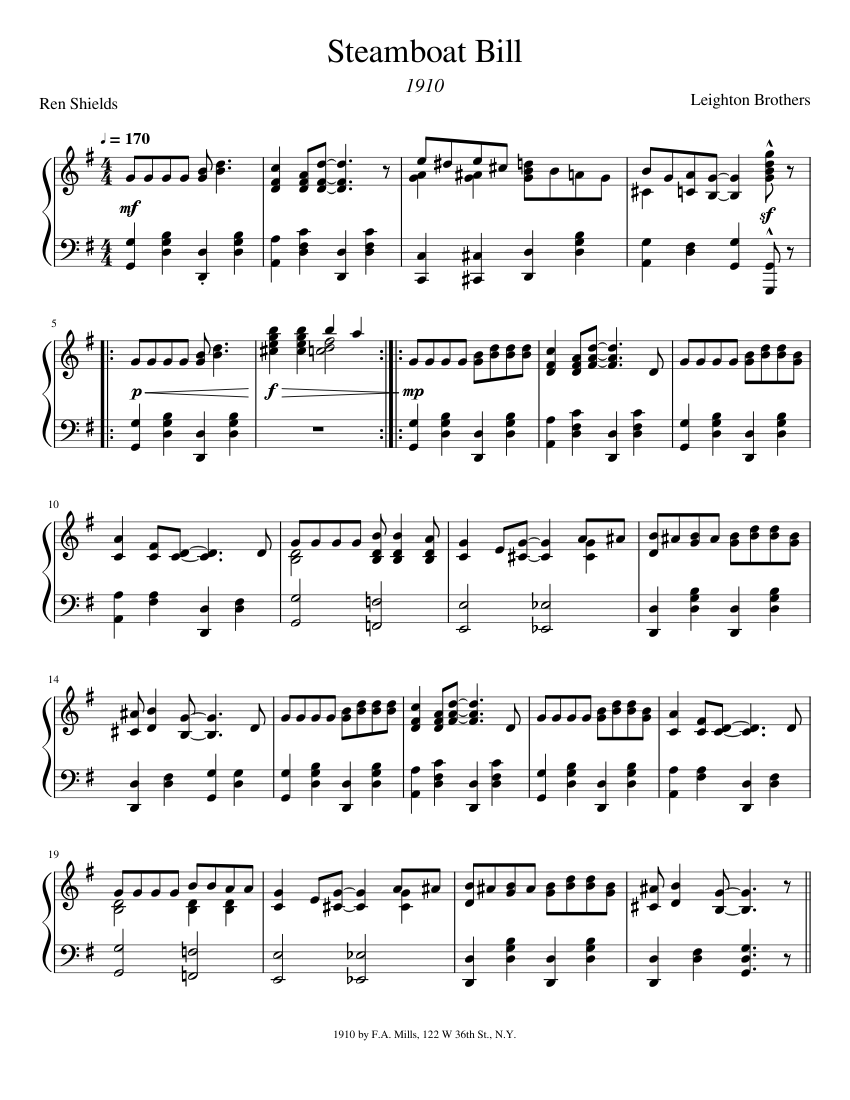 Steamboat Bill Sheet music for Piano (Solo) | Musescore.com