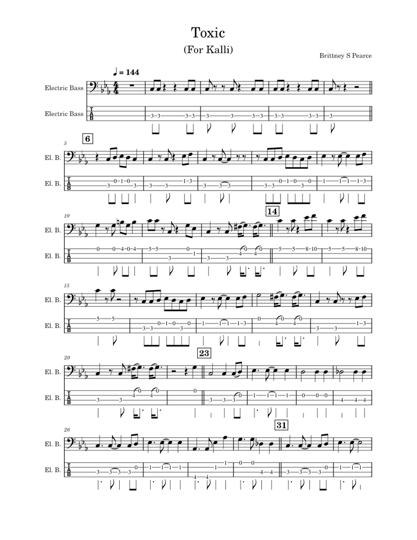 Toxic – Britney Spears Toxic Sheet music for Bass guitar (Solo ...
